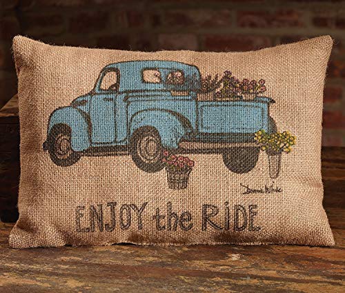 Country House Collection Primitive Burlap Jute 12" x 8" Throw Pillow (Enjoy The Ride)