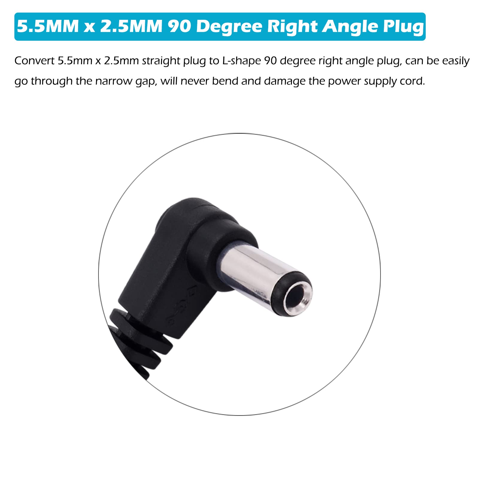 Fancasee 2 Pack 5.5mm x 2.5mm DC Power Extension Cable 90 Degree Right Angle Male to Female Plug Jack Extension Cord for IP Camera CCTV Security Camera Surveillance LED