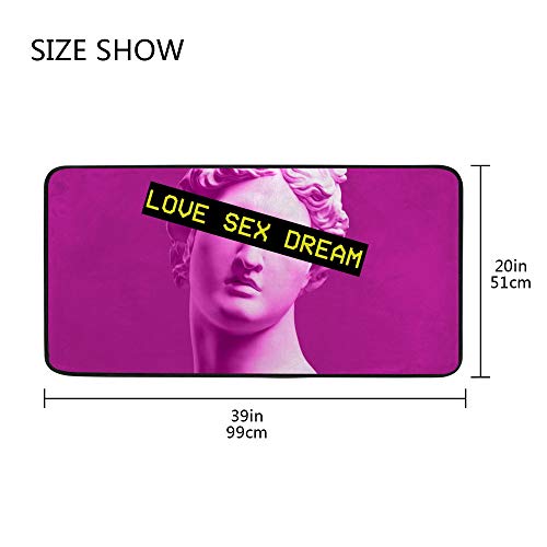 Kuizee Kitchen Rug Area Rug Plaster Head Sculpture Pink Retro Art Trendy Vaporwave Bathroom Hallway Entry Way Floor Non Slip Soft Water Absorbent 39×20 Inch