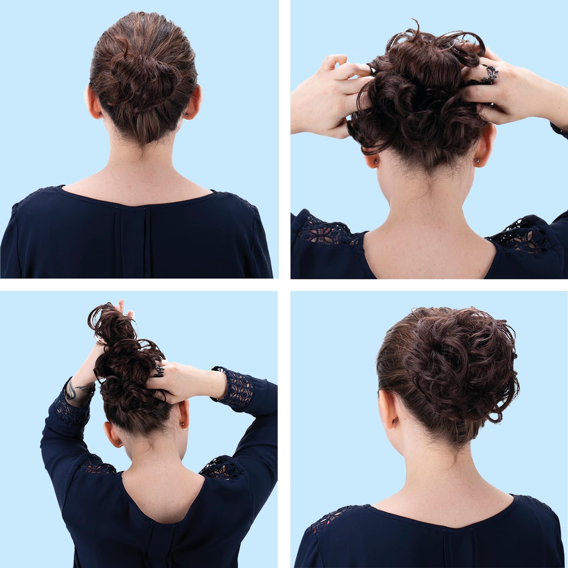 CAISHA Big Hairpiece Scrunchy Updo Bridal Hairstyle curly Messy Bun Gray Mix G19E