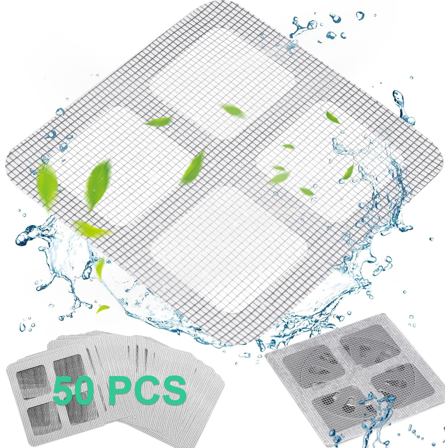 50 Pack Shower Drain Hair Catcher Disposable, Mesh Stickers,4" X 4" Shower Drain Protector for Bathroom Tub Shower and Sink