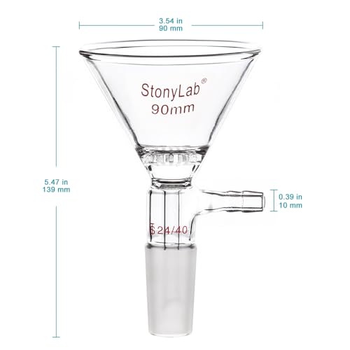 stonylab Borosilicate Glass Filter Funnel with 90mm Top Outer Dimension, 24/40 Inner Joint Glass Filtering Funnels