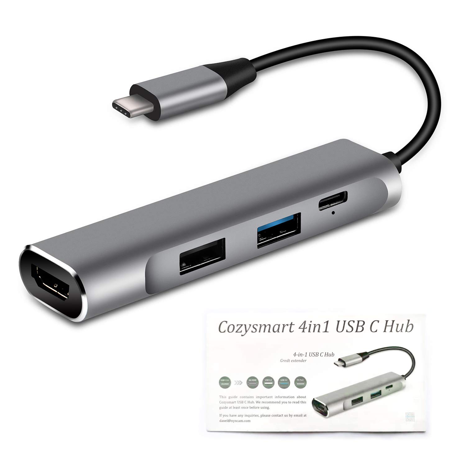 Cozysmart USB C Hub, USB Type C 3.1 / Thunderbolt 3 to 4K HDMI Adapter, USB-C to Multiport HDMI / USB 3.0 /USB 2.0 / 80W USB C PD Port for MacBook/Pro, Dell XPS, HP Spectre, Lenovo, Chromebook, Galaxy