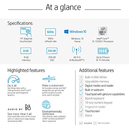 HP Pavilion 14" FHD IPS Touch Screen Student and Family Laptop, Intel Core i5-1035G1, WiFi 6, Google Classroom, 16GB DDR4 RAM, 1024GB SSD, Bundle with Stylus Pen, Windows 10, Cloud Blue