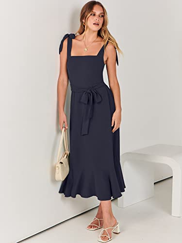 ANRABESS Women's Elegant Bridesmaid Dresses Square Neck Ruffle Split Midi Formal Dress for Wedding Guest Cocktail Party 2023 Gradution Prom Evening Night Dresses 893zanglan-L Navy Blue