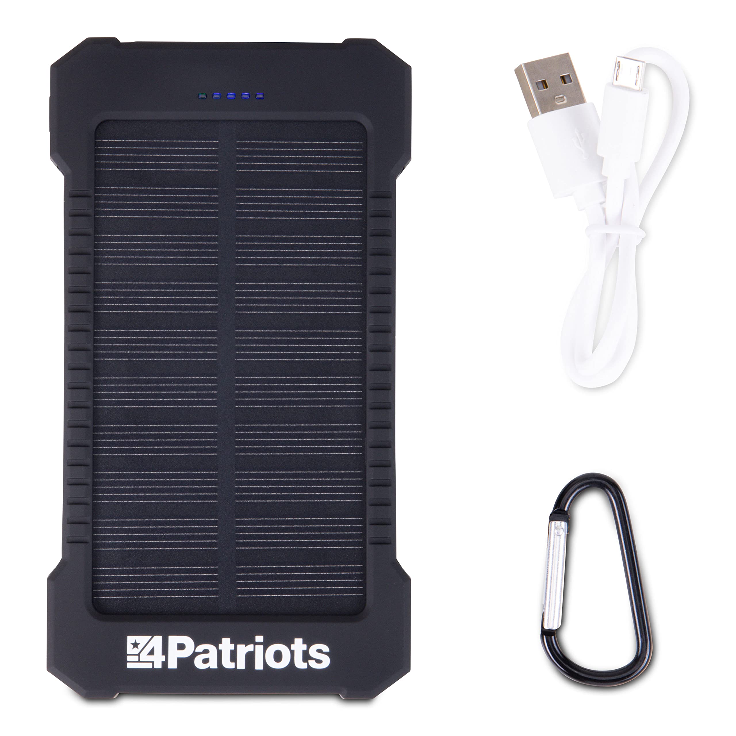 4Patriots 4-Pack Patriot Power Cell Bundle: Portable Solar Power, Rechargeable Battery 2 USB Ports, 8,000 mAh Lithium Polymer Battery, LED Flashlight, Great for Hiking or Emergencies