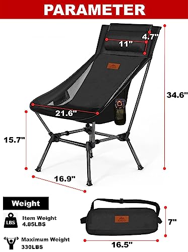 AnYoker Camping Chair, 2 Way Compact Backpacking Chair, Portable Folding Chair, Beach Chair with Side Pocket and headrest, Lightweight Hiking Chair 0166 (Ink 2 Pack)