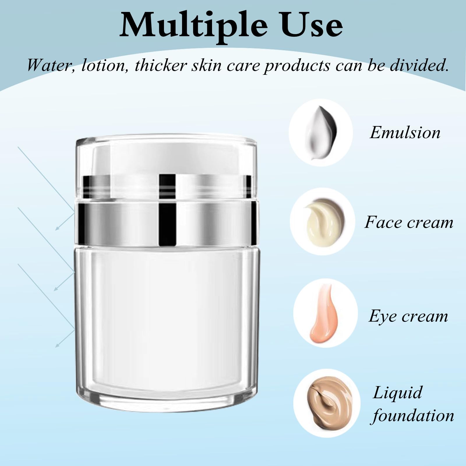 2Pcs Airless Pump Jar,Portable Lotion Dispenser,Empty Refillable Travel Face Cream Lotion Container Pot for Lotions, Creams, Serums,Eye Cream,30/50ml (30ml, White)