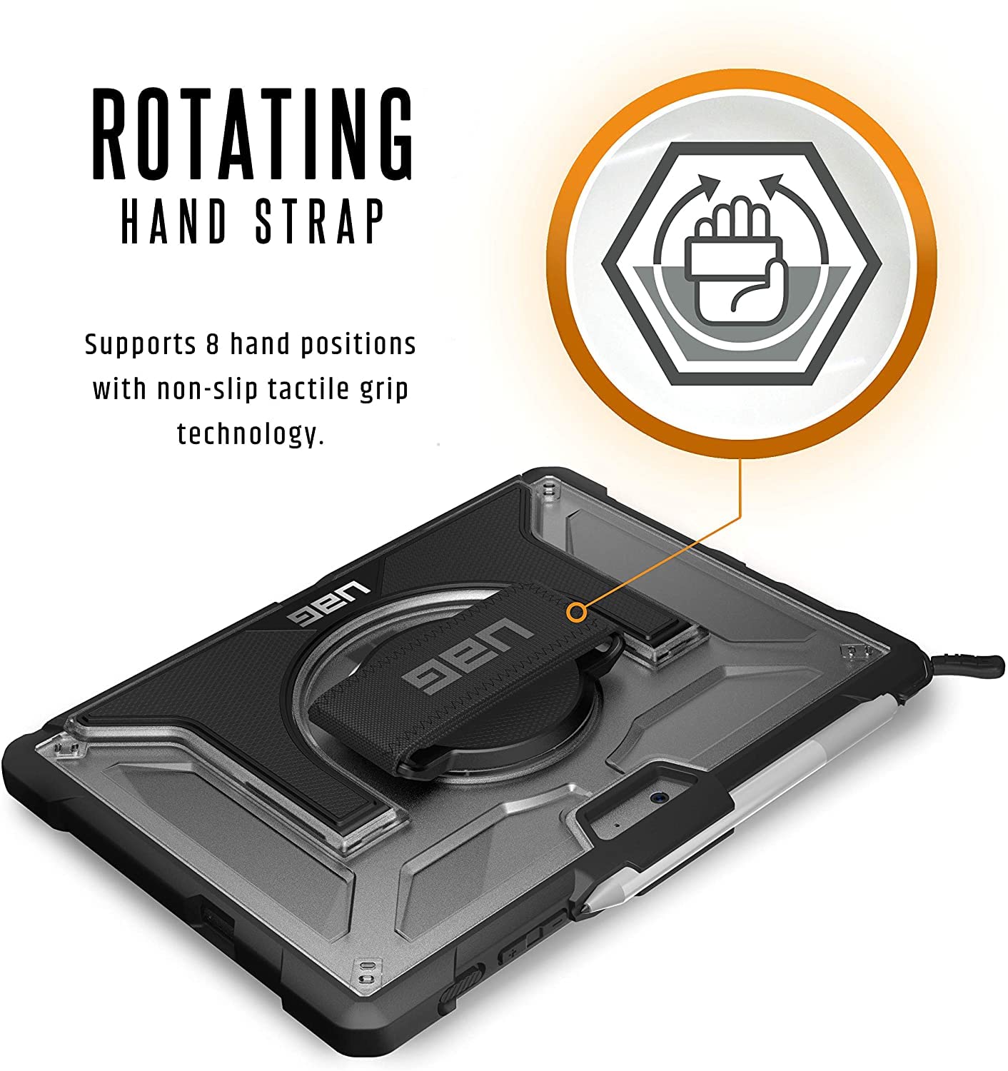 URBAN ARMOR GEAR UAG Designed for Microsoft Surface Go 4 / Surface Go 3 / Surface Go 2 / Surface Go Case 10.5" Plasma w/Hand Strap & Shoulder Strap Feather-Light Rugged Military Drop Tested Cover Ice
