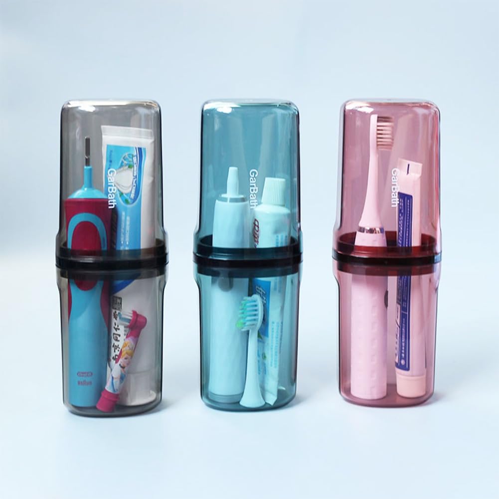2pcs Travel Toothbrush Toothpaste Case with Cup,Portable Business Trips Wash Cup Holder Organizer for Trips and Daily Use (Bule+Grey)