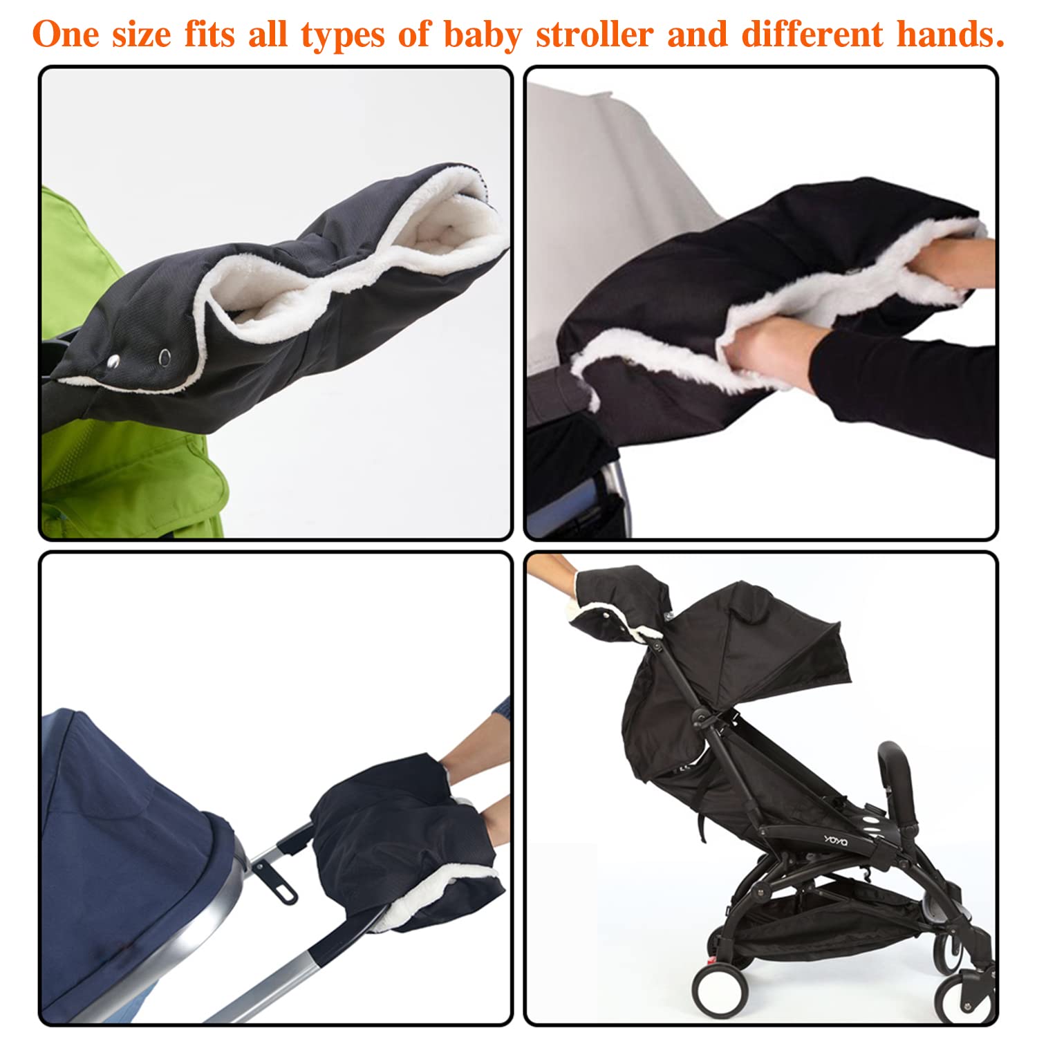 Stroller Hand Muff, Winter Extra Thick Pushchair Gloves Keep Warm for Parents and Caregivers in Cold Weather Anti-Freeze Windproof Snow-Proof (Black)