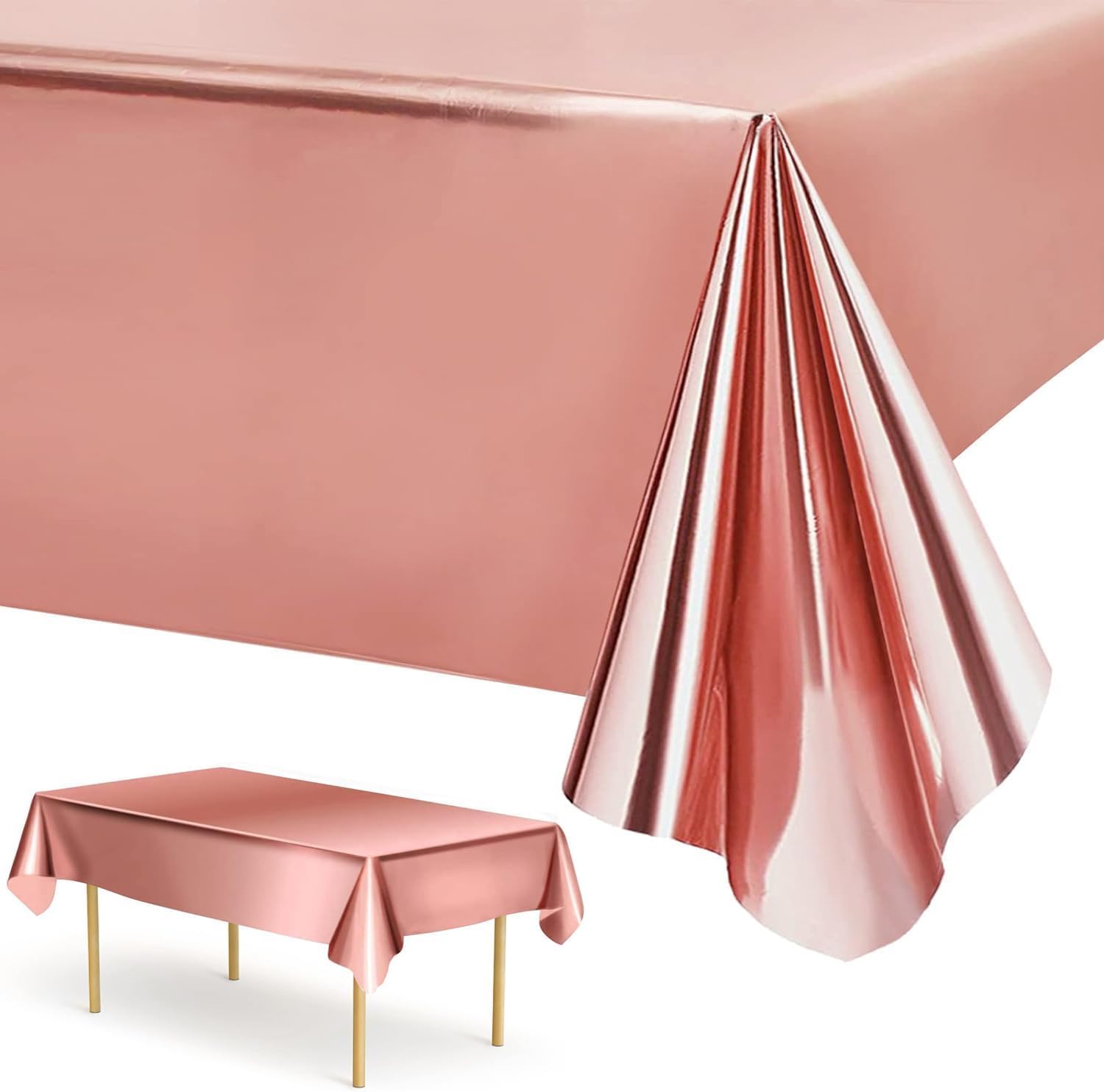3 PCS Rose Gold Tablecloth, Rectangle Rose Gold Table Cloths for Parties, Metallic Tablecloths Plastic Pink Table Cover, Birthday Wedding Valentine's Day Bachelorette Party Supplies, 54 x 108 Inch