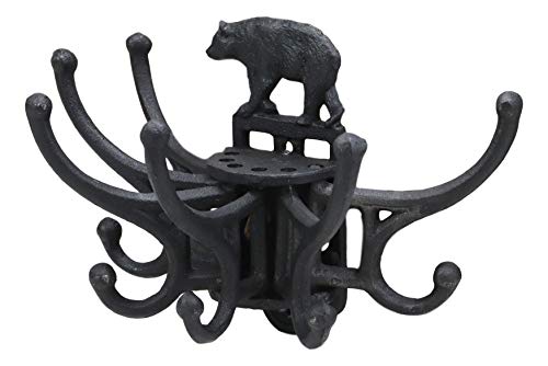 Ebros Cast Iron Rustic Forest Black Bear Free Spinning Movable Hanging Wall Hooks 9" Wide Western Bears Themed Mount Hook for Coats Hats Keys Leashes Backpacks Cabin Lodge Country Accent Decor