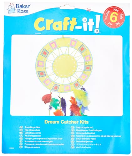 Baker Ross - EK3053 Dream Catcher Kit, Dreamcatchers for Kids to Make, Personalise and Display for Arts and Crafts Activities (Pack of 6), 23cm, Assorted 6 Pack
