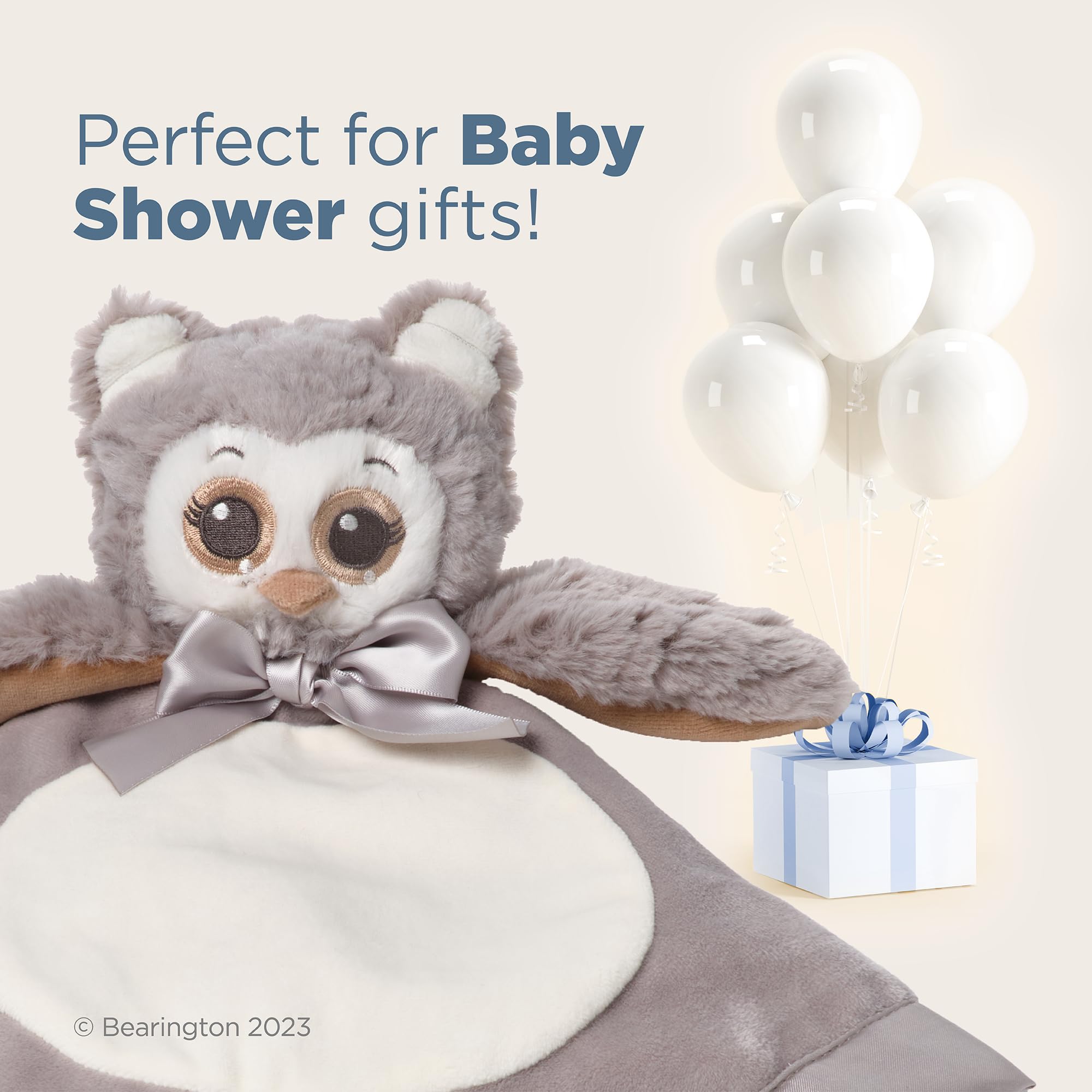 Bearington Baby Lil’ Owlie Snuggler, 15 Inch Gray Owl Plush Stuffed Animal Security Blanket Lovey for Babies
