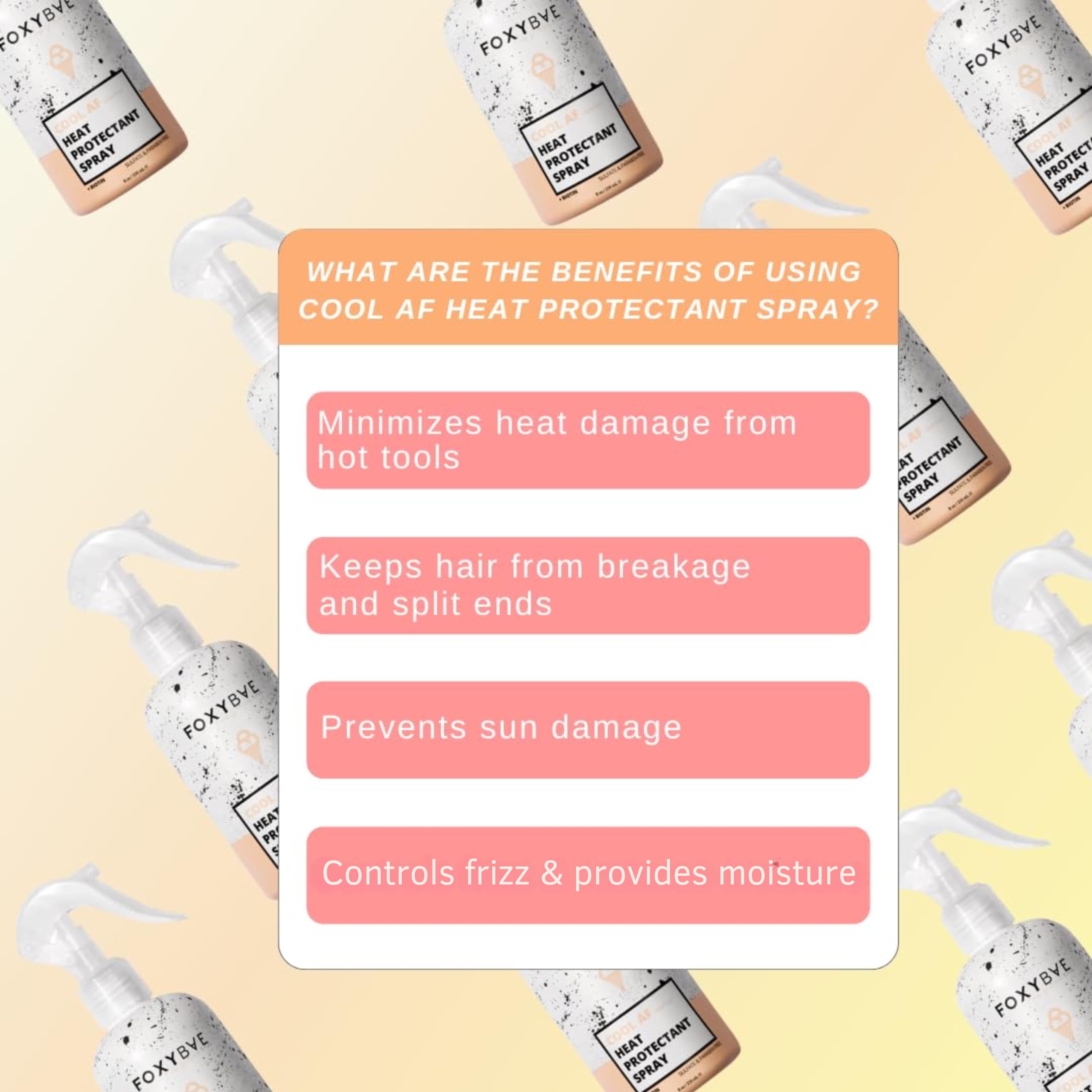 FoxyBae Heat Protectant Spray - Thermal Hair Styling Mist for Curling Iron & Blow Dryer - Prevents Frizz, Damage & Breakage, 8oz