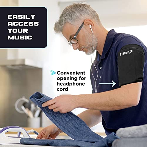 E Tronic Edge Phone Holder for Running, Cell Phone Arm Bands with Reflective Logo, Phone Strap Armband Fits iPhone and Android, Use for Running, Walking, Hiking and Biking, Black, Medium