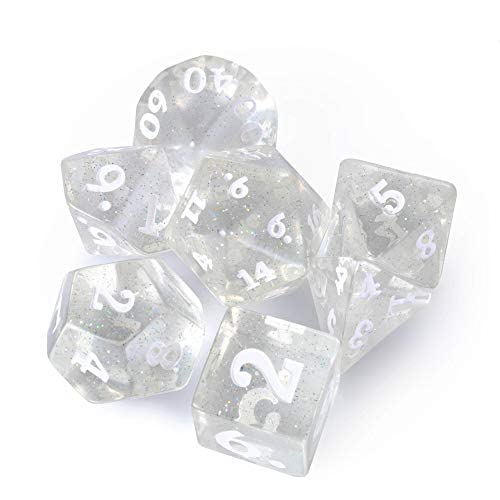 Wiz Dice Titan 25mm Dice - Large Polyhedral Dice Set for Various Role Playing Dice Games - Sparkle Vomit 7 Cnt -DND Dice Set with a Clear Dice Box - Includes D4, D6, D8, D10, D10(0), D12 & D20