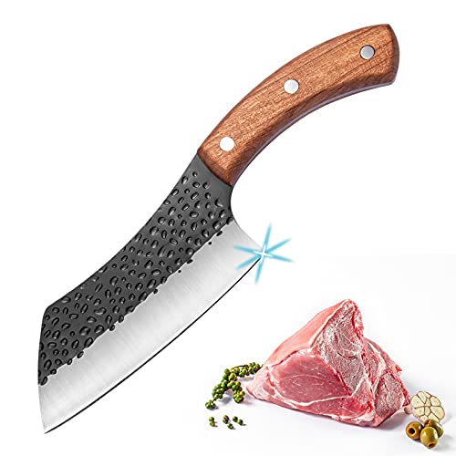 LYUSan Butcher knife Hand Forged Meat Cleaver Knife High Carbon Steel Chef Knife Fishing Filet Knife for Kitchen,Survival,Camping,BBQ
