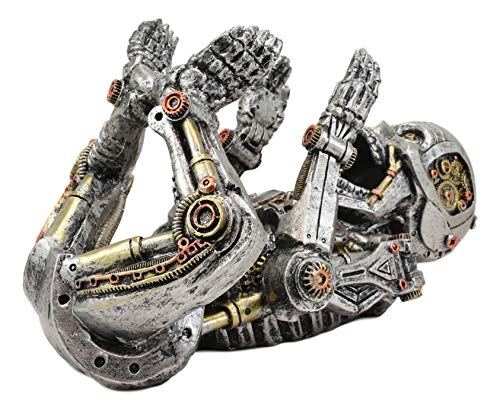 Ebros Steampunk Industrial Victorian Sci Fi Cyborg Robotic Terminator Skeleton Wine Bottle Holder Figurine with Painted Gearwork Clockwork and Mechanical Parts Party Hosting Skeletons Skulls Decor