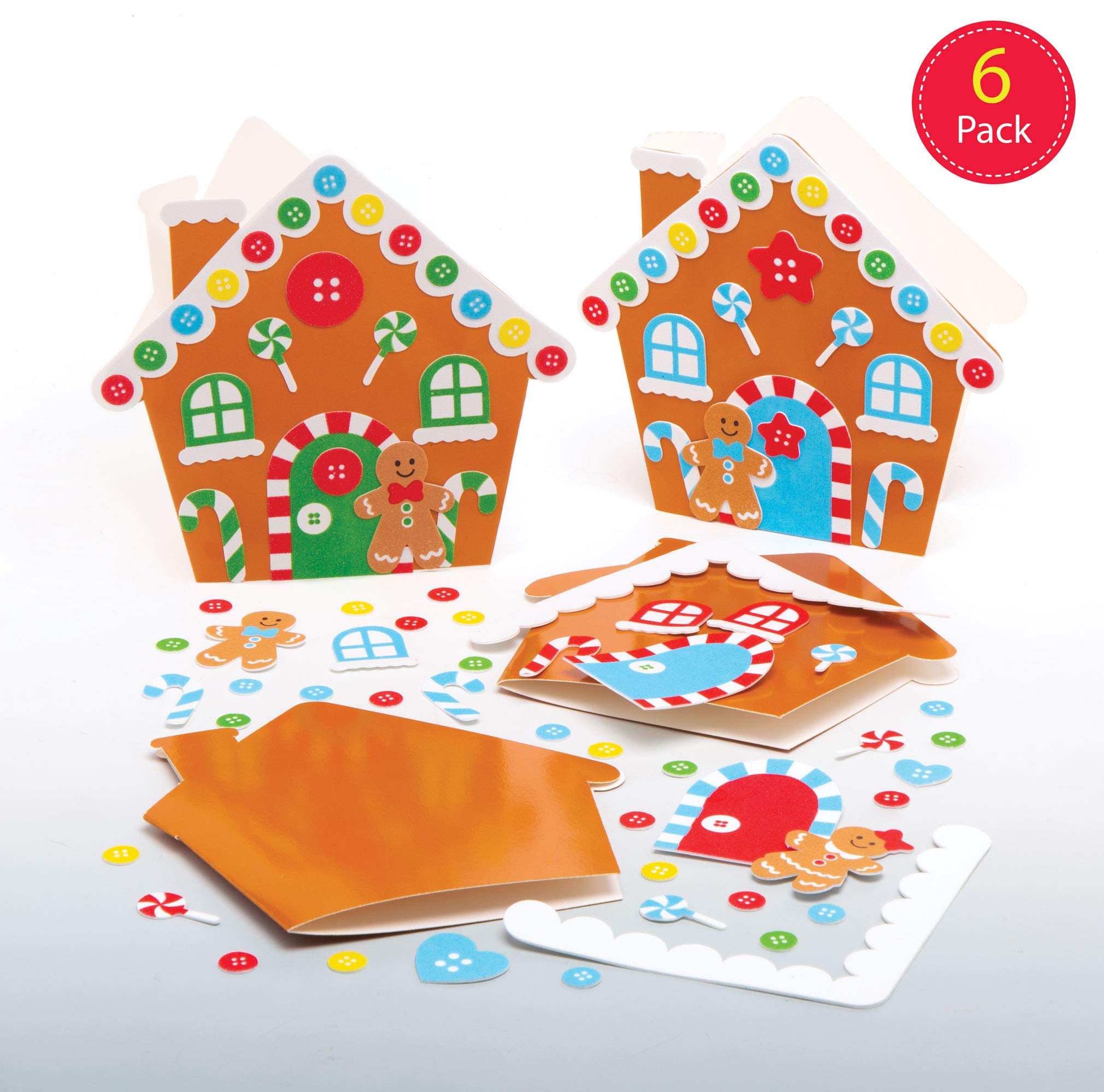 Baker Ross AT186 Gingerbread House Mix & Match Card Kits - Pack of 6, Decorate and Display for Christmas Decorations, Ideal Kids Arts and Crafts Project