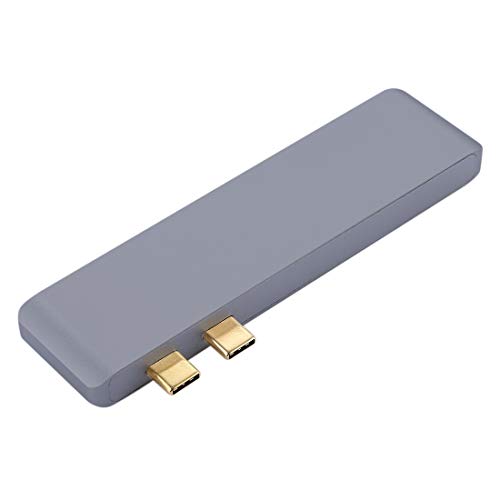 Leya-US Spare Part 6 in 1 Multi-Function Aluminium Alloy 5Gbps Transfer Rate Dual USB-C/Type-C HUB Adapter with 2 USB 3.0 Ports & 2 USB-C/Type-C Ports & SD Card Slot & TF Card Slot Compatible for