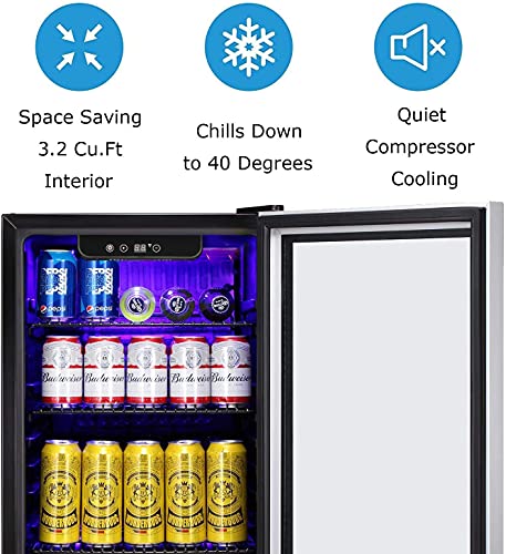 Antarctic Star Beverage Refrigerator -120 Can Mini Fridge for Soda Beer or wine, Small Drink Dispenser, For Office or Bar with Adjustable Removable Shelves, Black, 3.2 Cu.Ft.