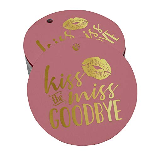 Inkdotpot Pack of 50 Real Gold Foil Paper Tags Kiss The Miss Goodbye Bridal Shower Favor Hang Tags