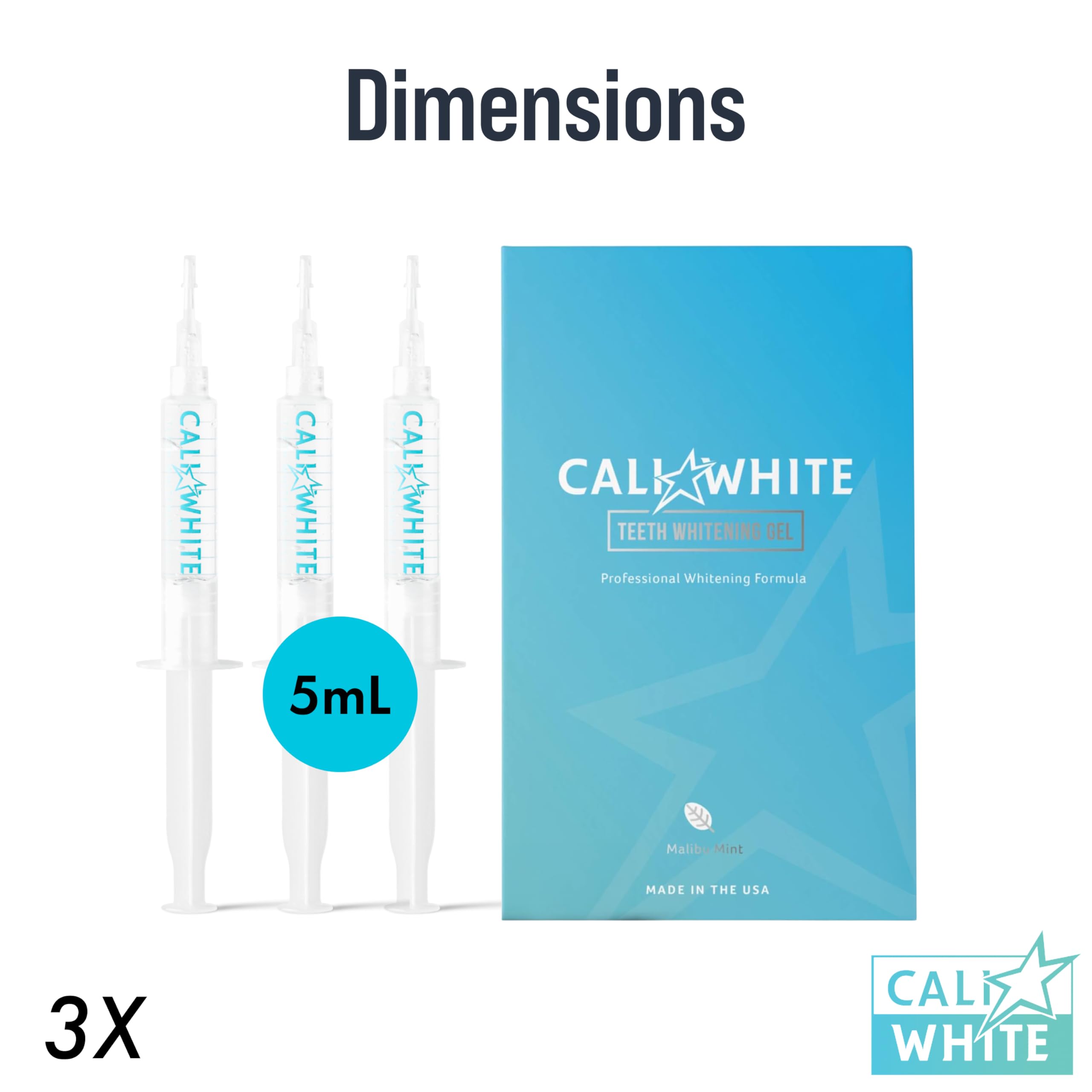 Cali White Teeth Whitening Gel Refills - 35% Carbamide Peroxide Formula - Vegan Organic Tooth Bleach - 3-Piece 5 ml Syringes for Teeth Whitening Kits - Use with UV or LED Light and Trays