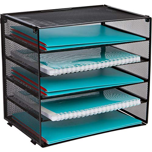 Desk Organizer Tray - Letter Tray in Black Metal Mesh for Organizing Files, Papers, Bills, Folders, Letters, Binders, and More. Desktop Paper Tray Rack for Home, Office, or School (5 Tier)