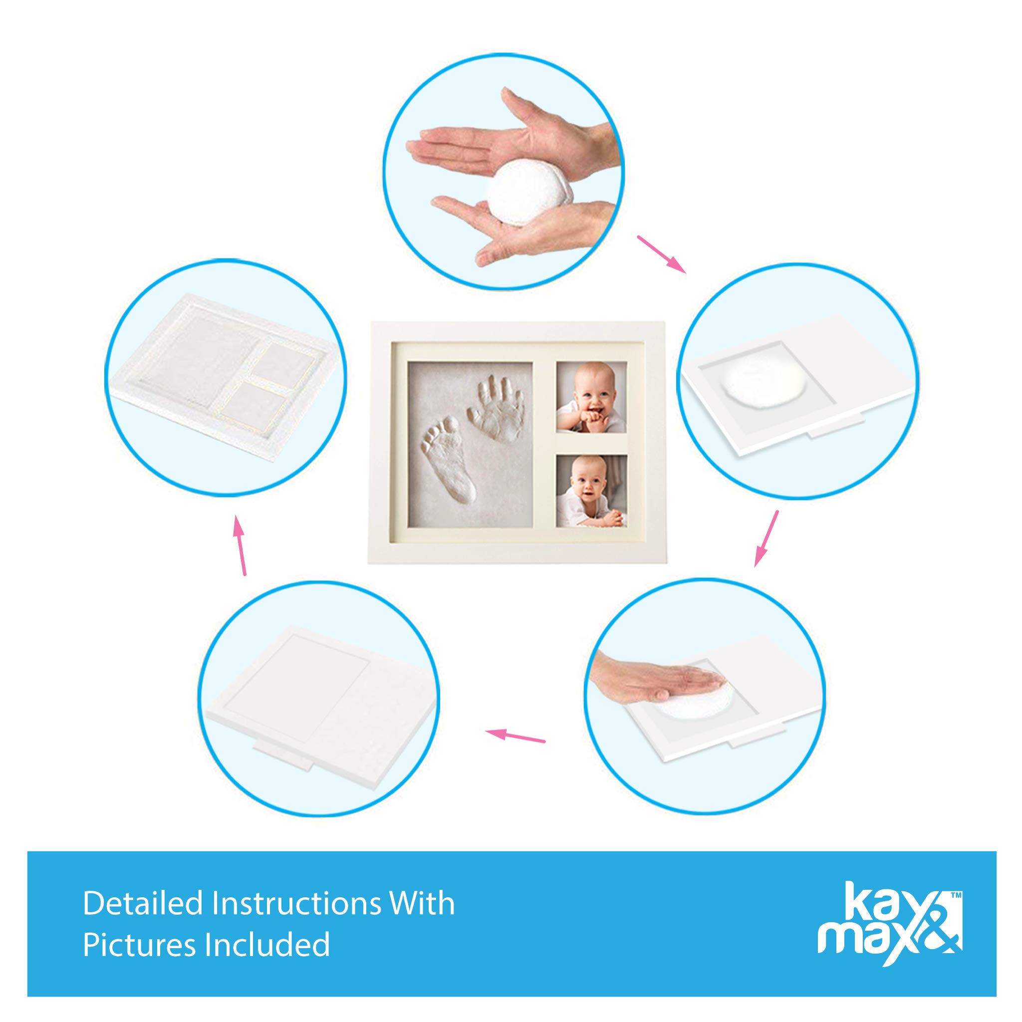 Sale - Baby Handprint & Footprint Kit by Kay&Max - Premium No Mold and Non Toxic Clay - Keepsake Wood Picture Frame Box