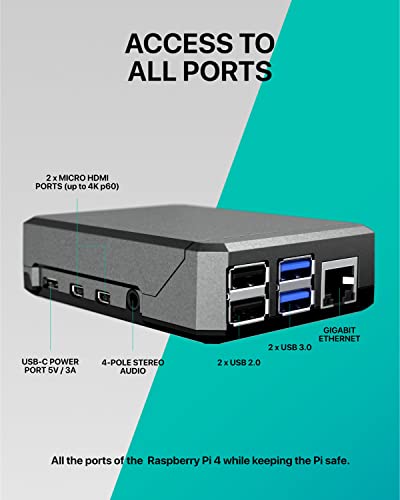 Argon NEO x Raspberry Pi 4 4GB Kit | Aluminum Case | 64 Gig SD Card | Micro HDMI to HDMI Cable | 18W Type-C Power Supply | Quick Start Guide