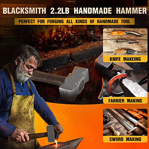 Blacksmith 2.2LB Handmade Square Forge Hammer for Farrier, Knife Maker, Blacksmith Forging Tool