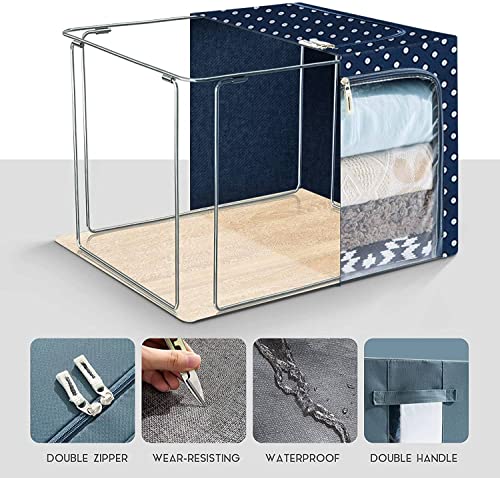 Blushbees® Oxford Fabric Collapsible Storage Boxes for Clothes/Quilts/Linen with Metal Supports (PACK OF 4 BOXES - LARGE SIZE 20×16×15 INCH)
