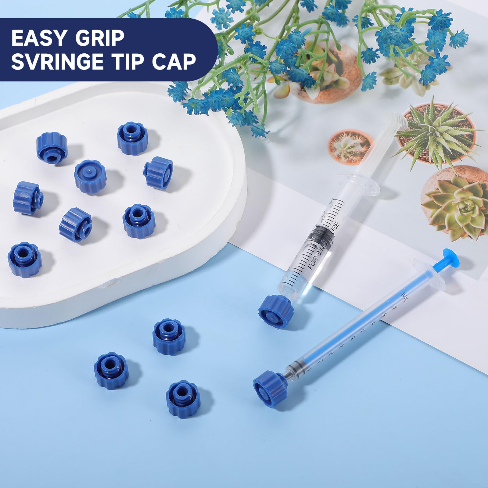 50 Pcs Syringe Tip Caps No Needle Lock Cap Syringe Caps Needle Tip Cap Easy Dispensing Blue Syringe Cap for Feeding Tubes Lab Supplies