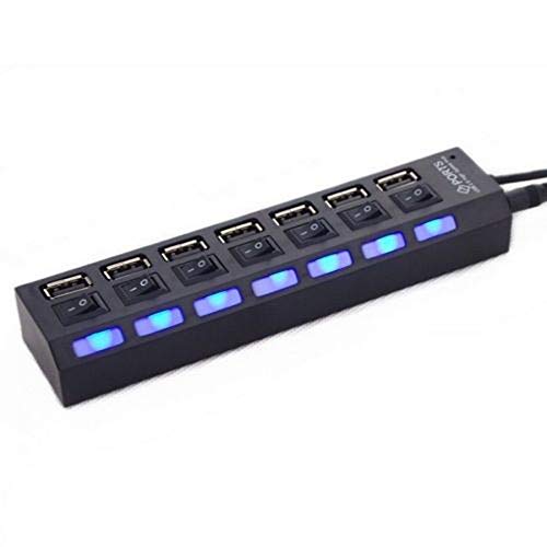 Lysee Data Cables - USB 3.0 HUB 2.0 HUB 7 Ports LED USB 2.0 Adapter Hub Power on/Off Switch for PC Computer - (Color: Black)