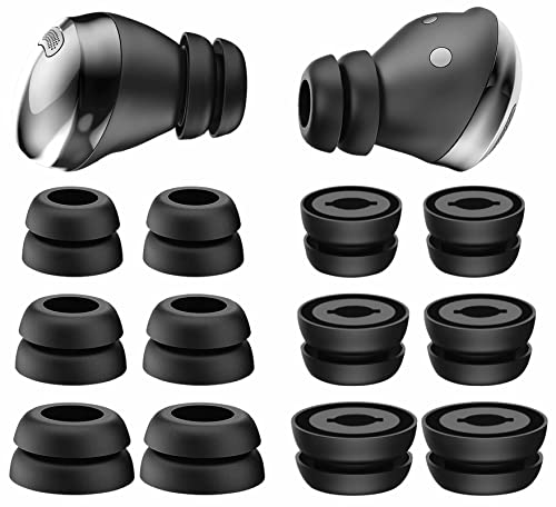 6 Pairs Galaxy Buds Pro [ Double Flange ] Ear Tips, S/M/L 3 Size Replacement Silicone Fit in Case Flexible Noise Reduce Earplug Earbuds Eartips Compatible with Samsung Galaxy Buds Pro - Black