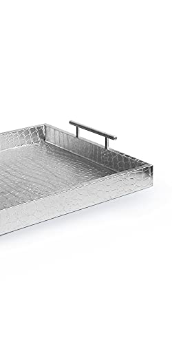 American Atelier Alligator Rectangle Serving Tray with Handles, 14" x 19" x 3", Silver