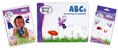 Brainy Baby ABCs Introducing the Alphabet A to Z Deluxe Edition - DVD, Board Book and Flashcards: Set of 3