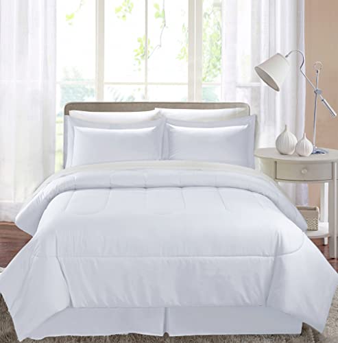 Cathay Home Basic Bedding Home Essential Ultra Soft Light Weight 8PC Wrinkle Resistant Microfiber Bed in a Bag Set (Includes Complete Sheet Set, Comforter Set & Bedskirt) - Full, White