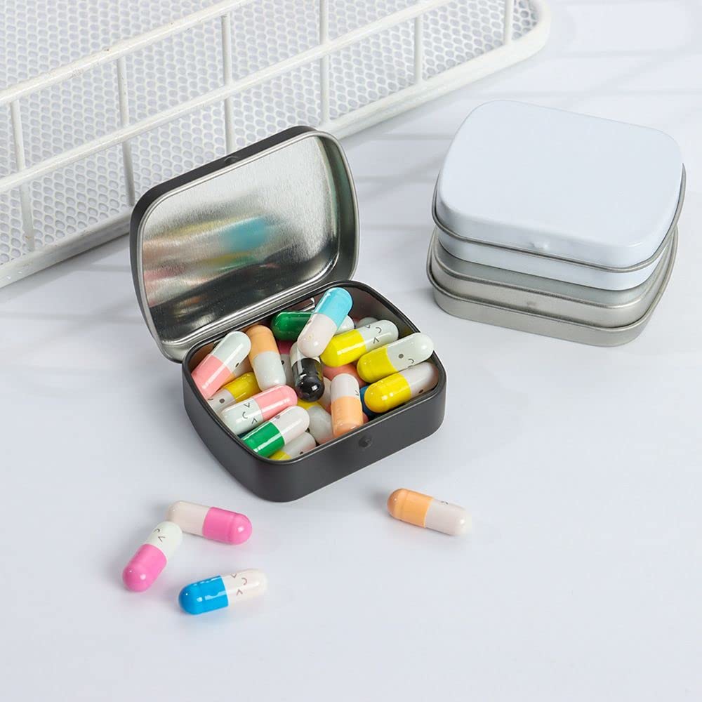 AKOAK 3 Pcs 2.4 x 1.7 x 0.6 Inches Rectangular Empty Hinged Tins Box Containers for First Aid Kit,Survival Kits,Storage,Herbs,Pills,Crafts and More (Silver)