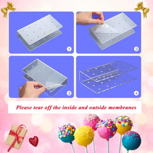 Aongch 2PCS Cake Pop Display Stand with 300 PCS Cake Pop Sticks and Wrappers Kit, 15 Hole Clear Acrylic Lollipop Holder for Weddings Birthday Parties Anniversaries Halloween Candy Decorative