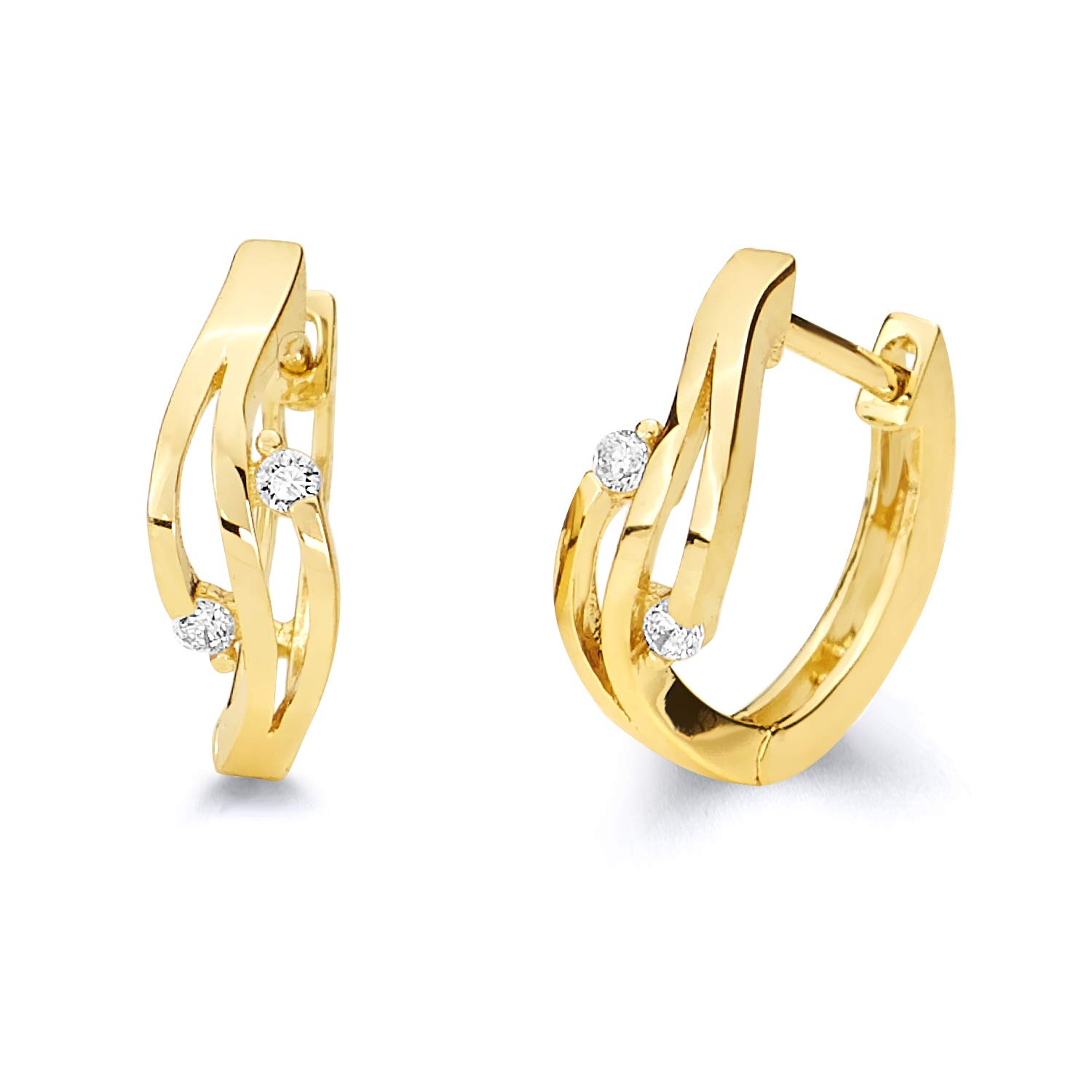 14k Yellow Gold 4mm Thickness CZ Hoop Huggie Earrings (12 x 12 mm)