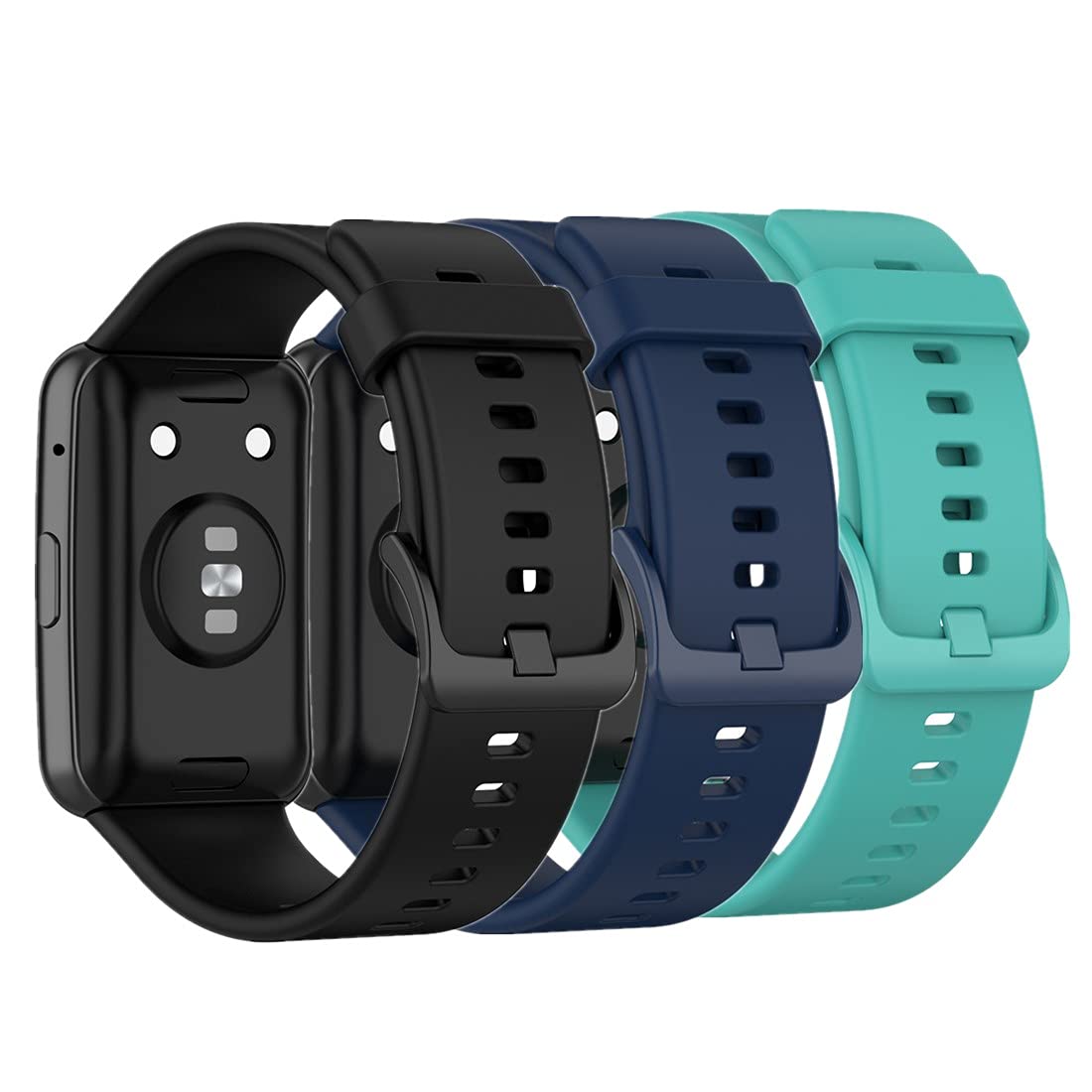 HUABAO Watch Strap Compatible with Huawei Watch Fit,Adjustable Silicone Sports Strap Replacement Band for Huawei Watch Fit Smart Watch (Black + Dark Blue + Teal)