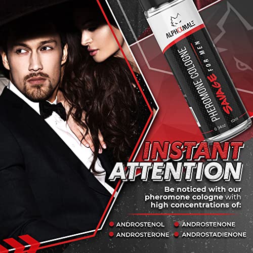 AlphaMale Premium Pheromone Cologne for Men - Savage Scent - Bold, Sultry Men's Cologne Infused with Pheromones for Attraction - Potent, Long-Lasting Formula to Attract Women - 0.34oz (10mL)
