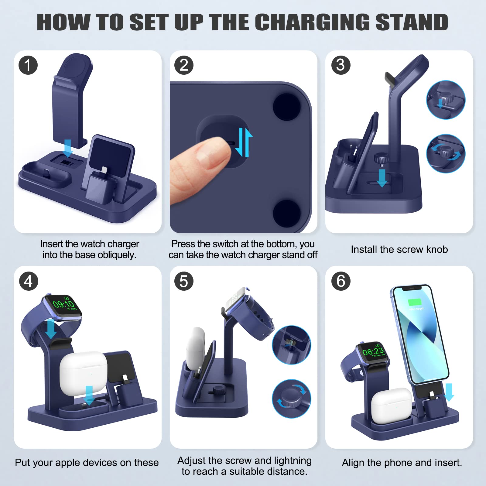 3 in 1 Charging Station for Apple Products, Removable Charging Stand for iPhone Series AirPods Pro/3/2/1, Charging Dock for Apple Watch SE/Ultra/8/7/6/5/4/3/2/1(with 15W Adapter and Cable)(White)