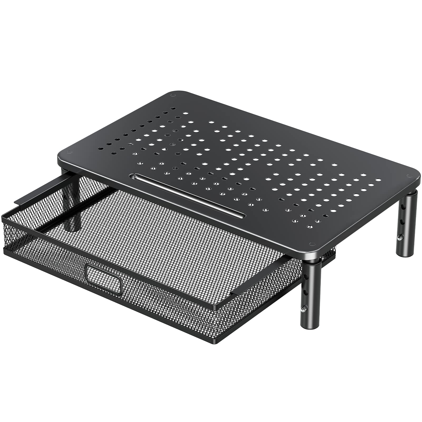ELIVED Monitor Stand Riser, Metal Desk Laptop Stand with Organizer Drawer, Desktop Organizer for Computer, Laptop, Printer, Black
