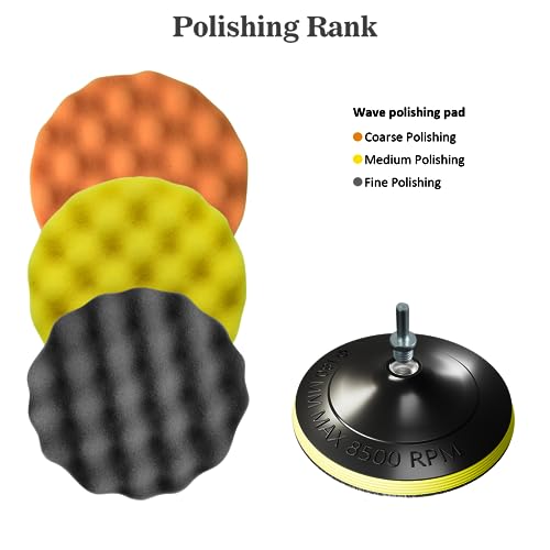 7 Pcs Waxing Buffing Pad Kit, 7 Inch Buffing and Polishing Pad Kit, 3 Pcs Polishing Sponge,2 Pcs Wool Pad, and a M14 Threaded Polisher Grip Backing Plate for Car Buffer Polisher, Polishing and Waxing