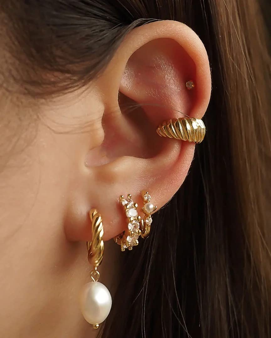 18k Gold Pearl Drop Earrings Hypoallergenic With Fresh Water Pearls [Gift Box included]