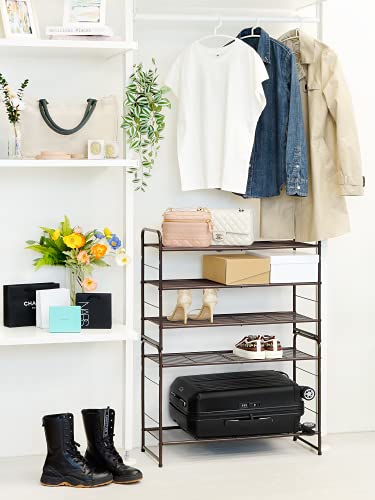CAXXA Stackable and Expandable Shoe Rack, 3 Shelves Metal Wire Utility Rack, Bronze